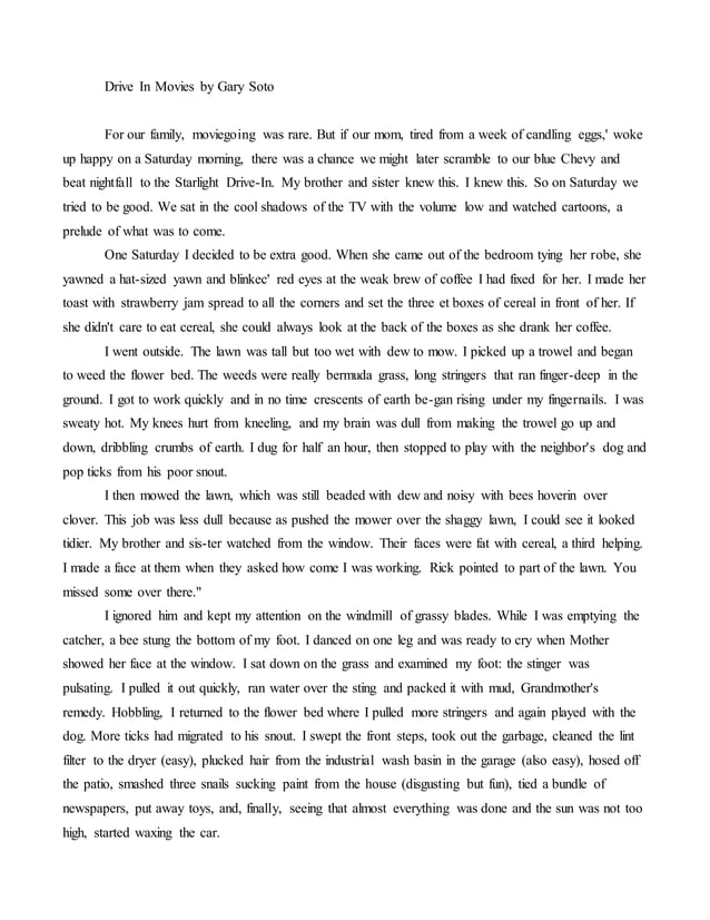 Drive-In Movies by Gary Soto | DOCX