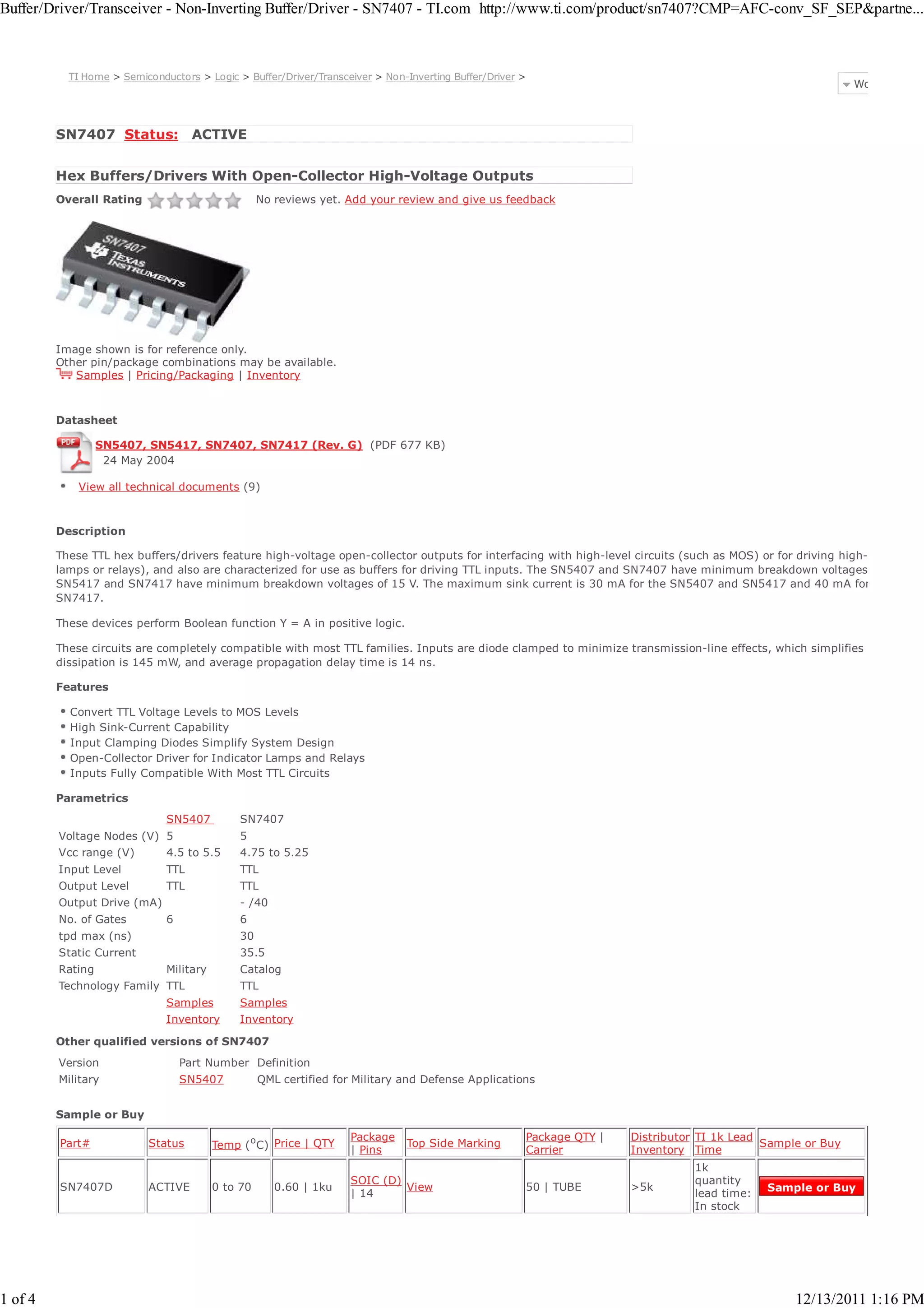 Driver sn7407 - ti | PDF