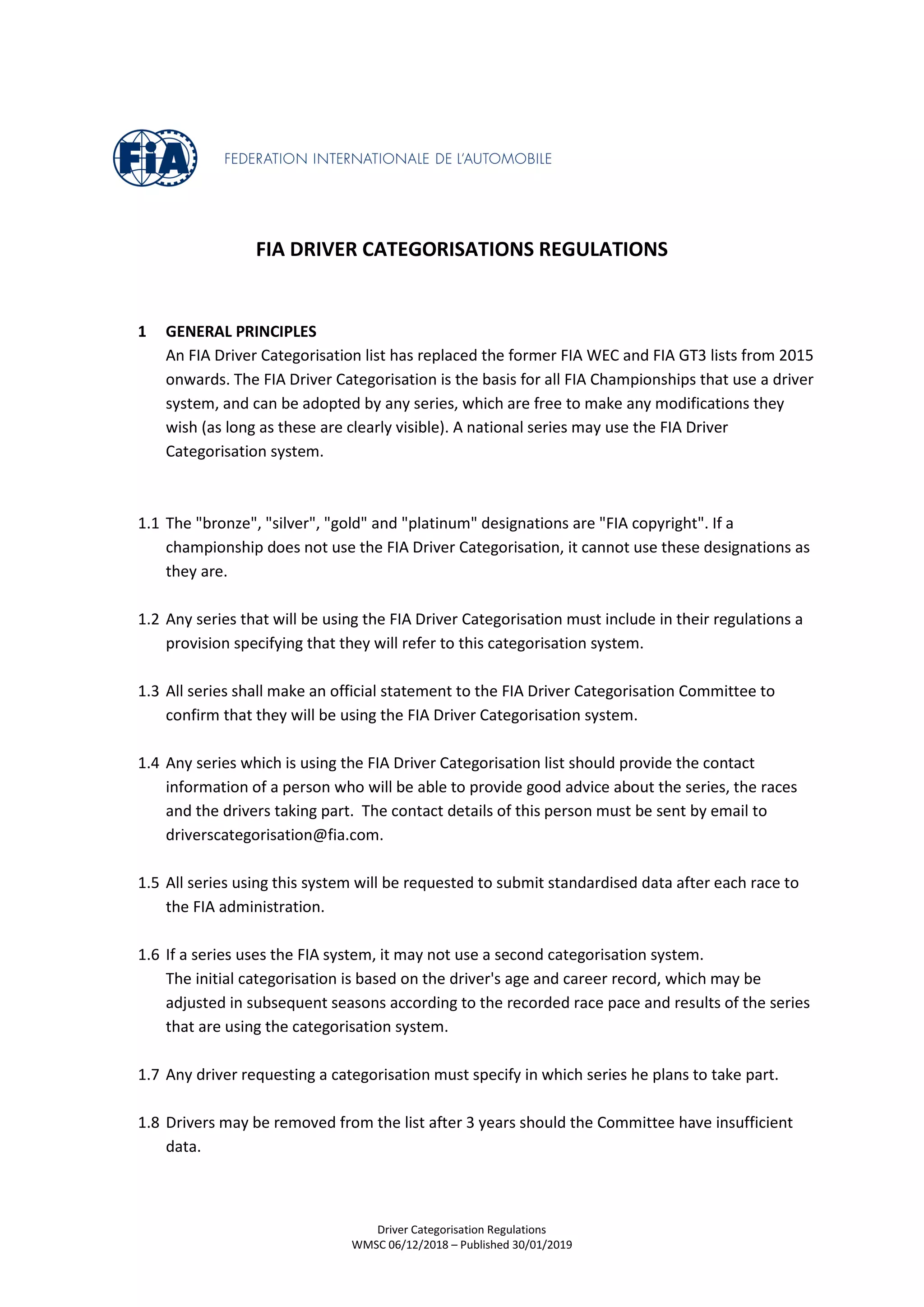 FIA Driver categorisation regulations | PDF
