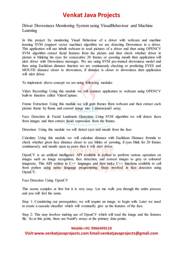 Driver Drowsiness Monitoring System Using Visual Behaviour And Machine Learning Docx