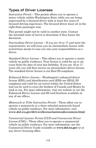 Driver guide For Washington State to be followed | PDF