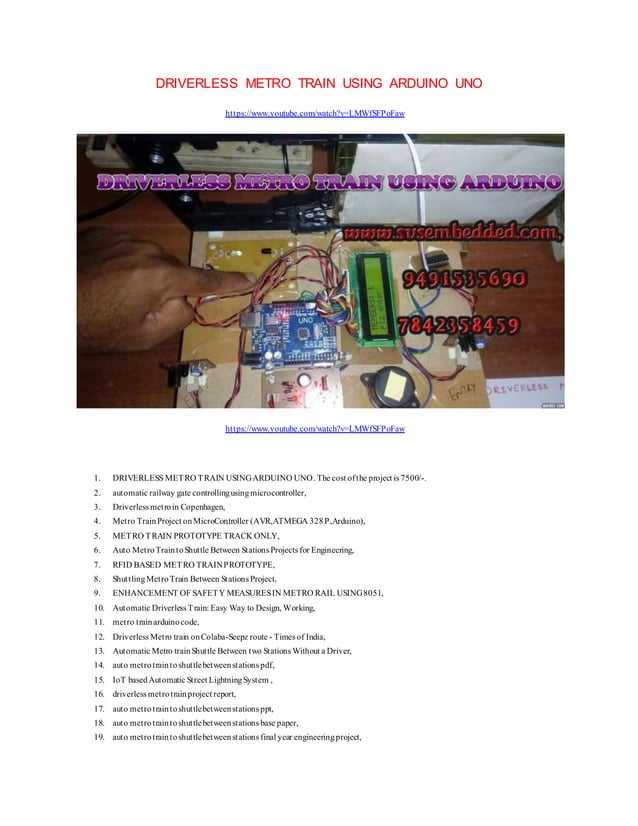 Driverless metro train using arduino uno | DOCX
