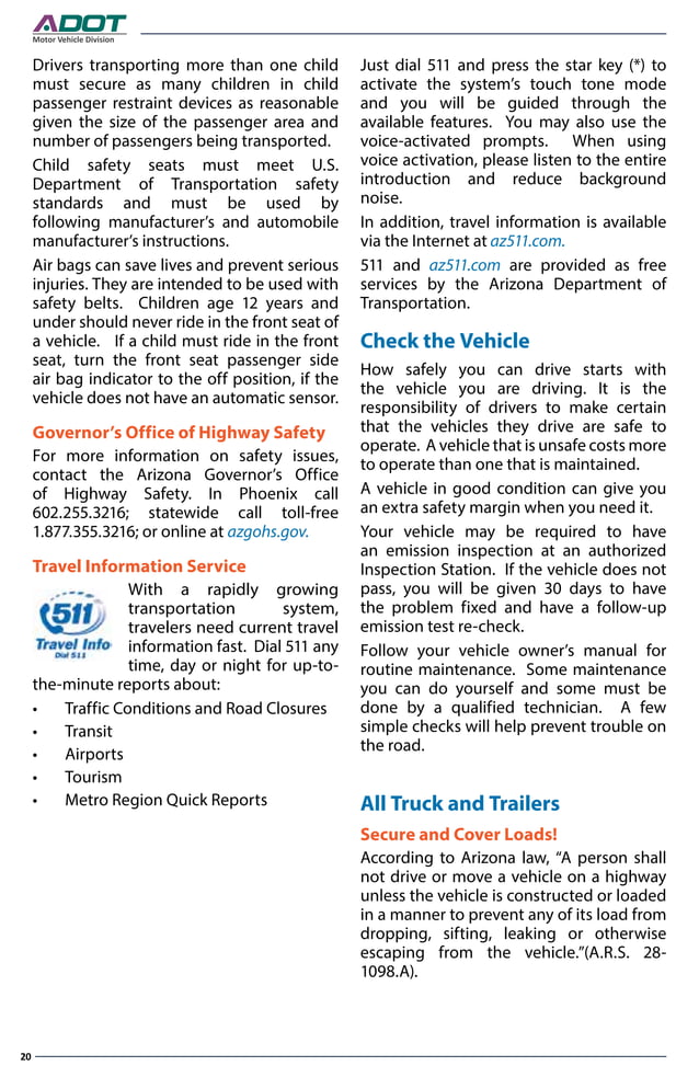 Arizona Driver License Manual | PDF | Auto Type | Automotive