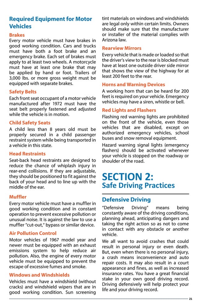 Arizona Driver License Manual | PDF | Auto Type | Automotive