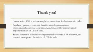 Drivers of CSR in India | PPTX