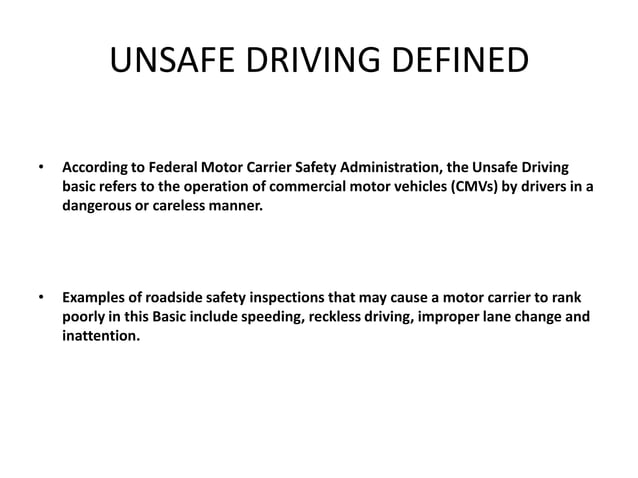 Unsafe Driving - CSA Basic Training | PPT