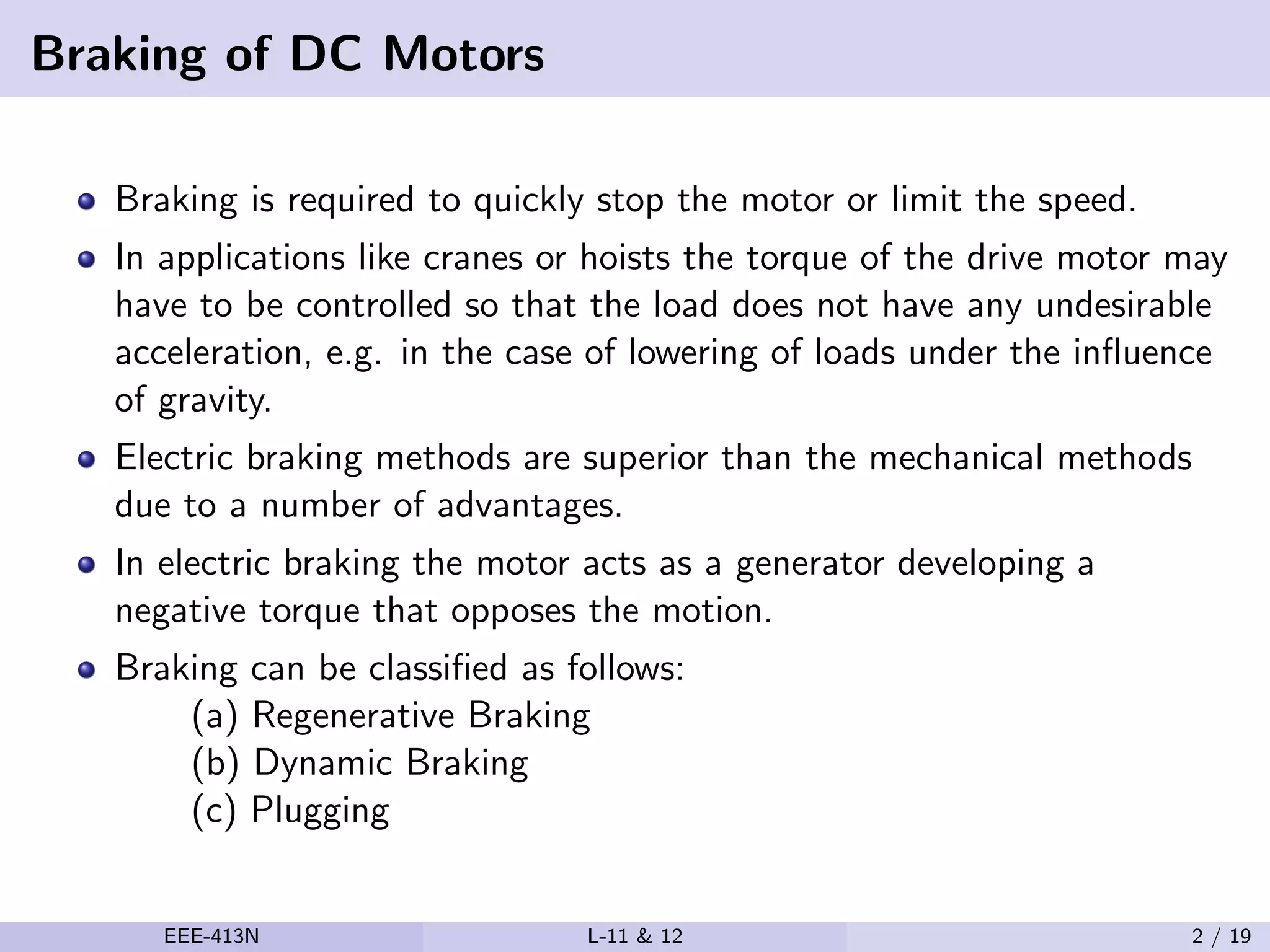 Drives lec 11_12_Braking of DC Motors | PDF