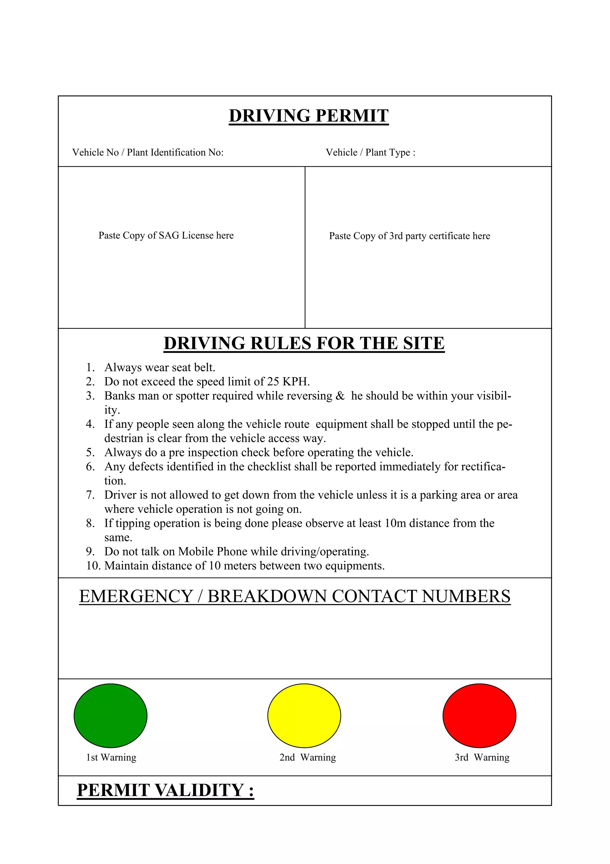 Drivign permit form | PDF
