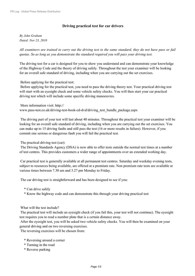 Driving practical test for car drivers | PDF