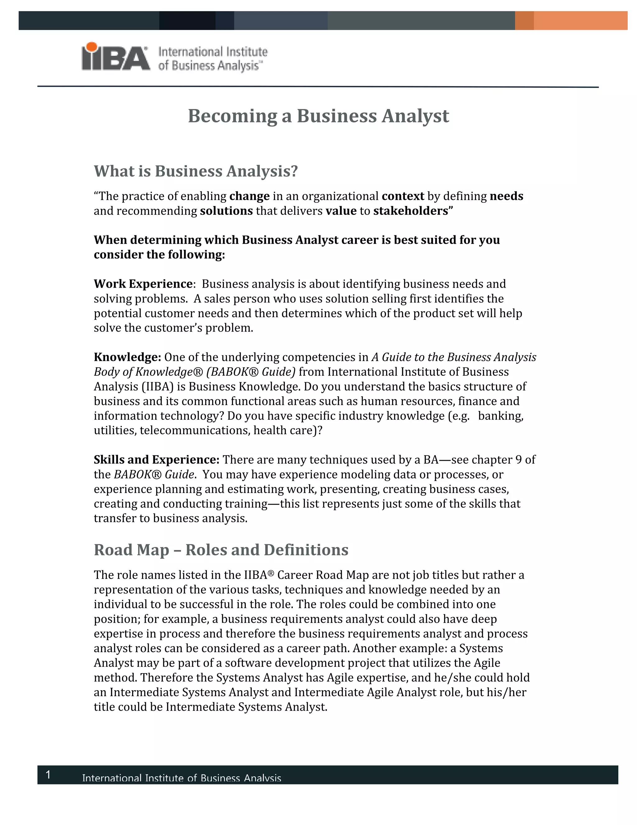 Driving Your BA Career Roles | PDF