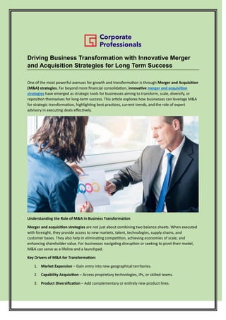 Driving Business Transformation with Innovative Merger and Acquisition ...