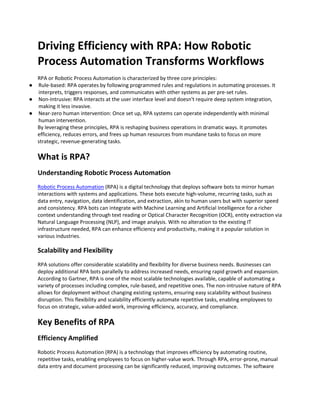 Driving Efficiency with RPA: How Robotic Process Automation Transforms Workflows | PDF