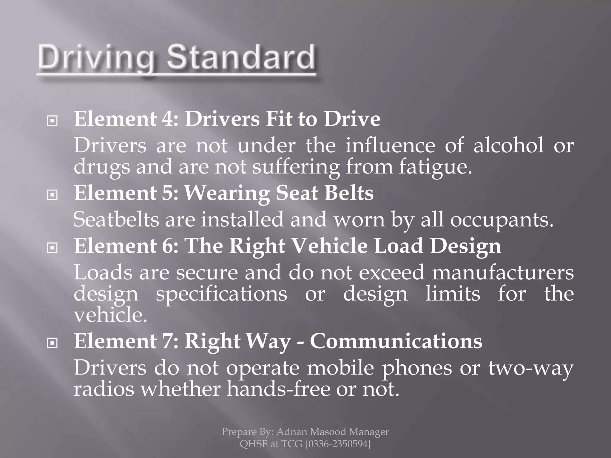Driving standard health & safety | PPSX | Automotive Industry | Industries