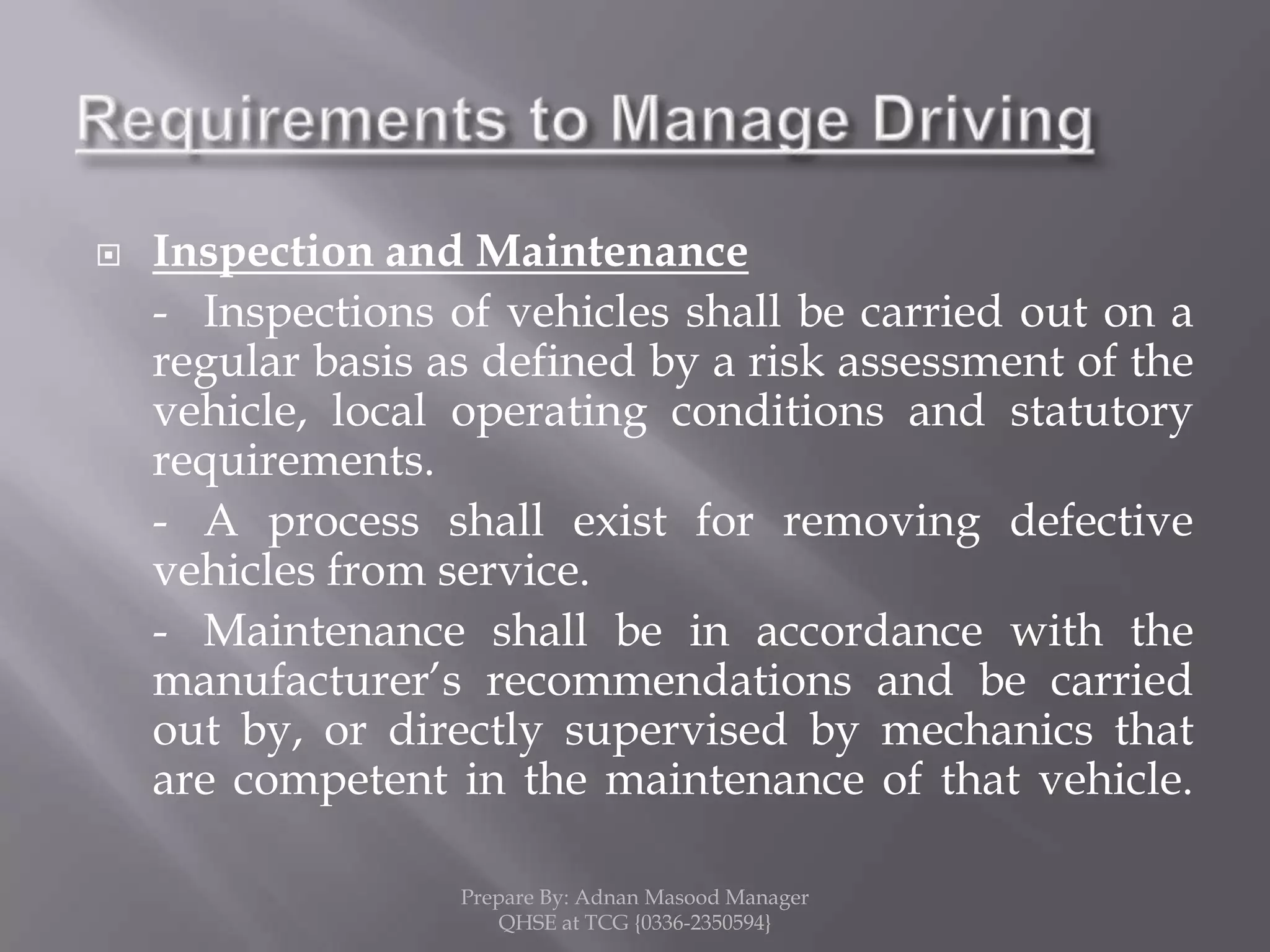 Driving standard health & safety | PPSX | Automotive Industry | Industries