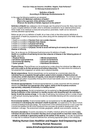 Dr Maharaja SivaSubramanian N Information kit to help you become a ...