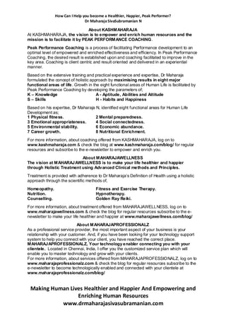 Dr Maharaja SivaSubramanian N Information kit to help you become a ...