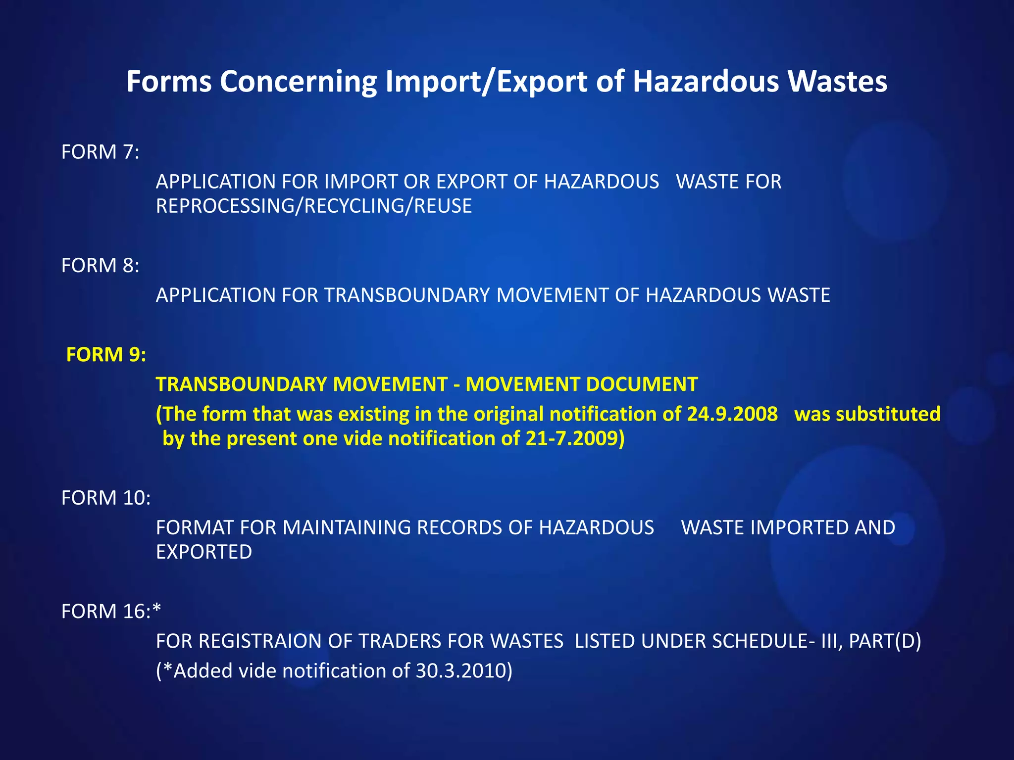 Hazardous Wastes (Management, Handling and Transboundary Movement ...