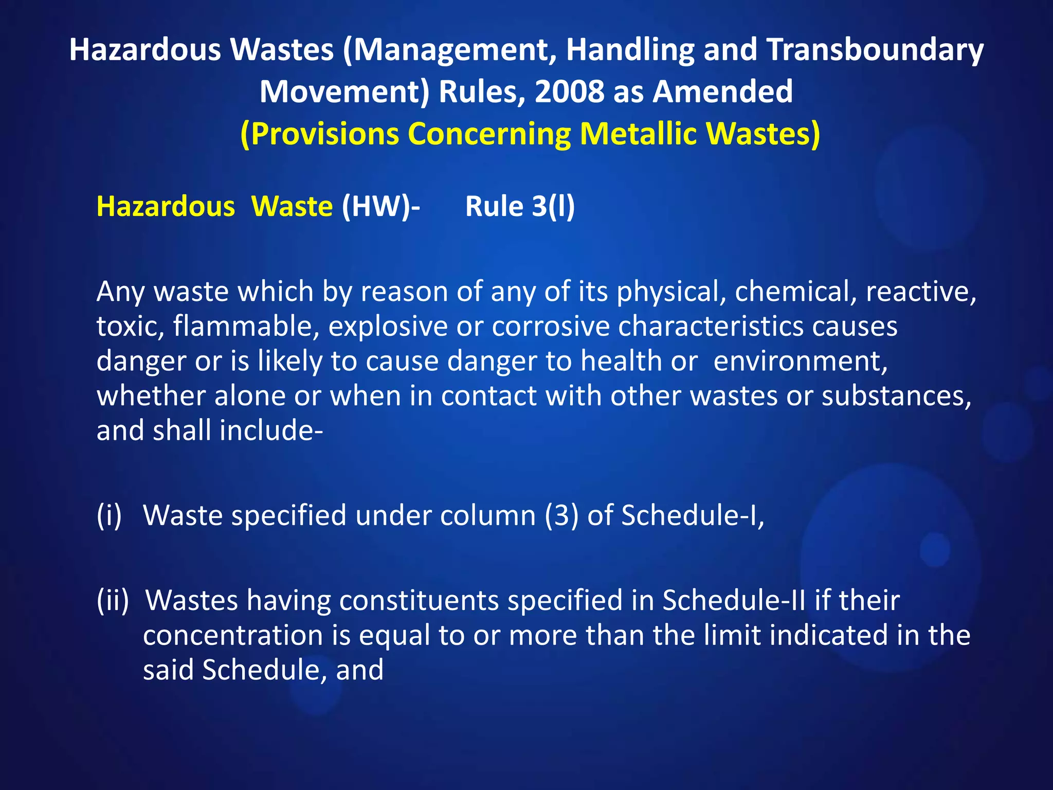 Hazardous Wastes (Management, Handling and Transboundary Movement ...