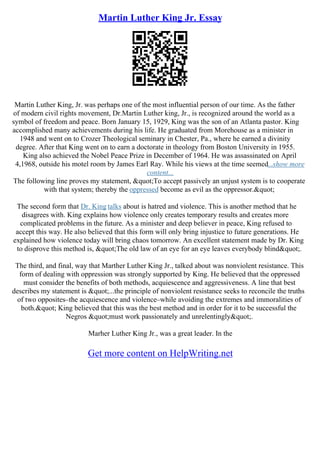 Dr Martin Luther King Jr Essay | PDF