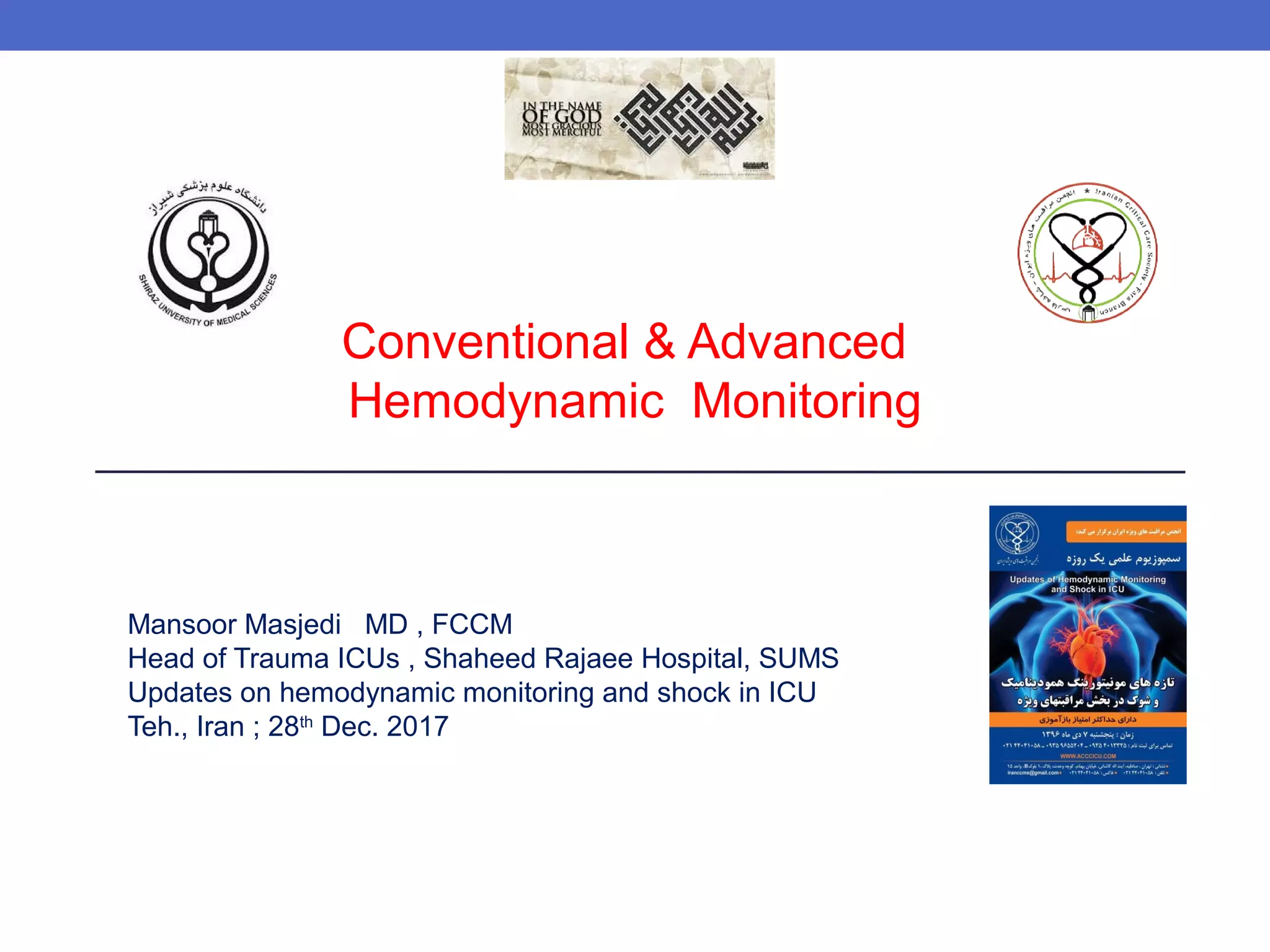 Dr masjedi hemodynamic monitoring in ICU | PPT