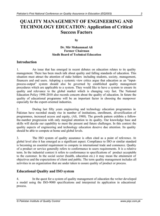 quality management of engineering and technology education application ...