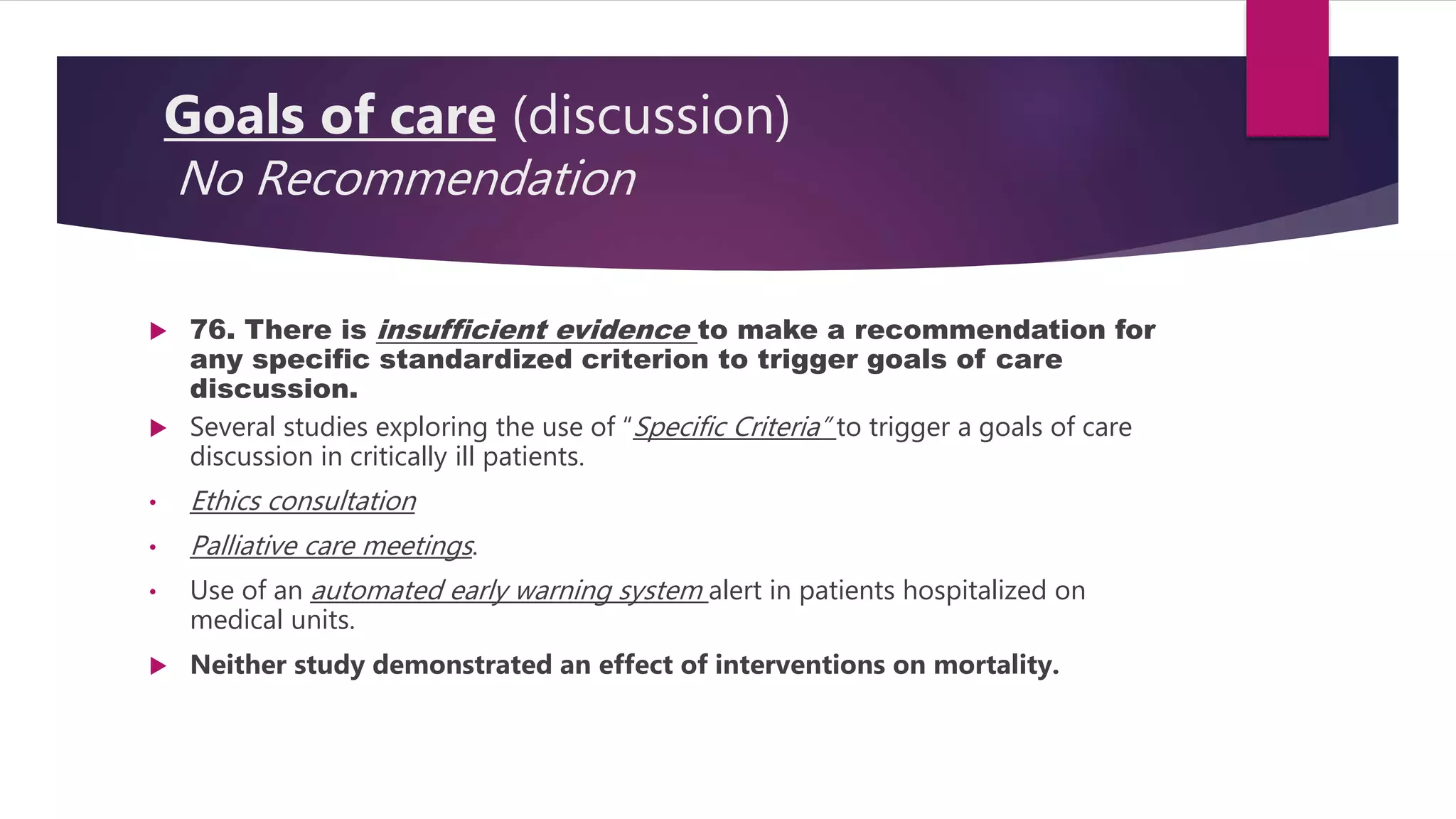 Surviving sepsis compaign (adults) Guidelines updates 2021. “Long Term ...