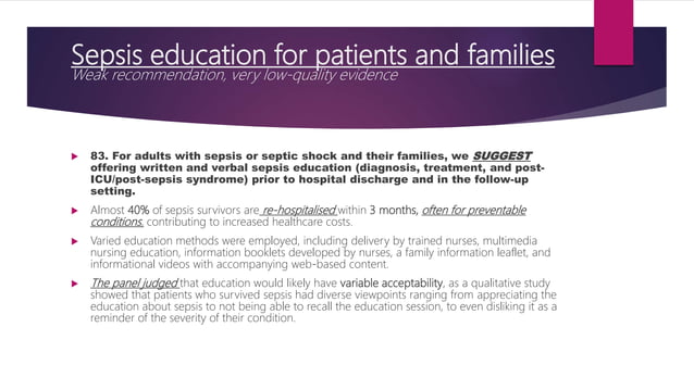 Surviving sepsis compaign (adults) Guidelines updates 2021. “Long Term ...