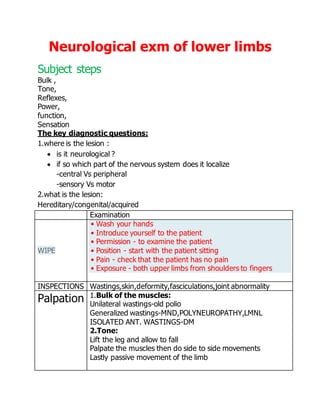 nEUROLOGICAL EXAM OF LOWER LIMB | DOCX