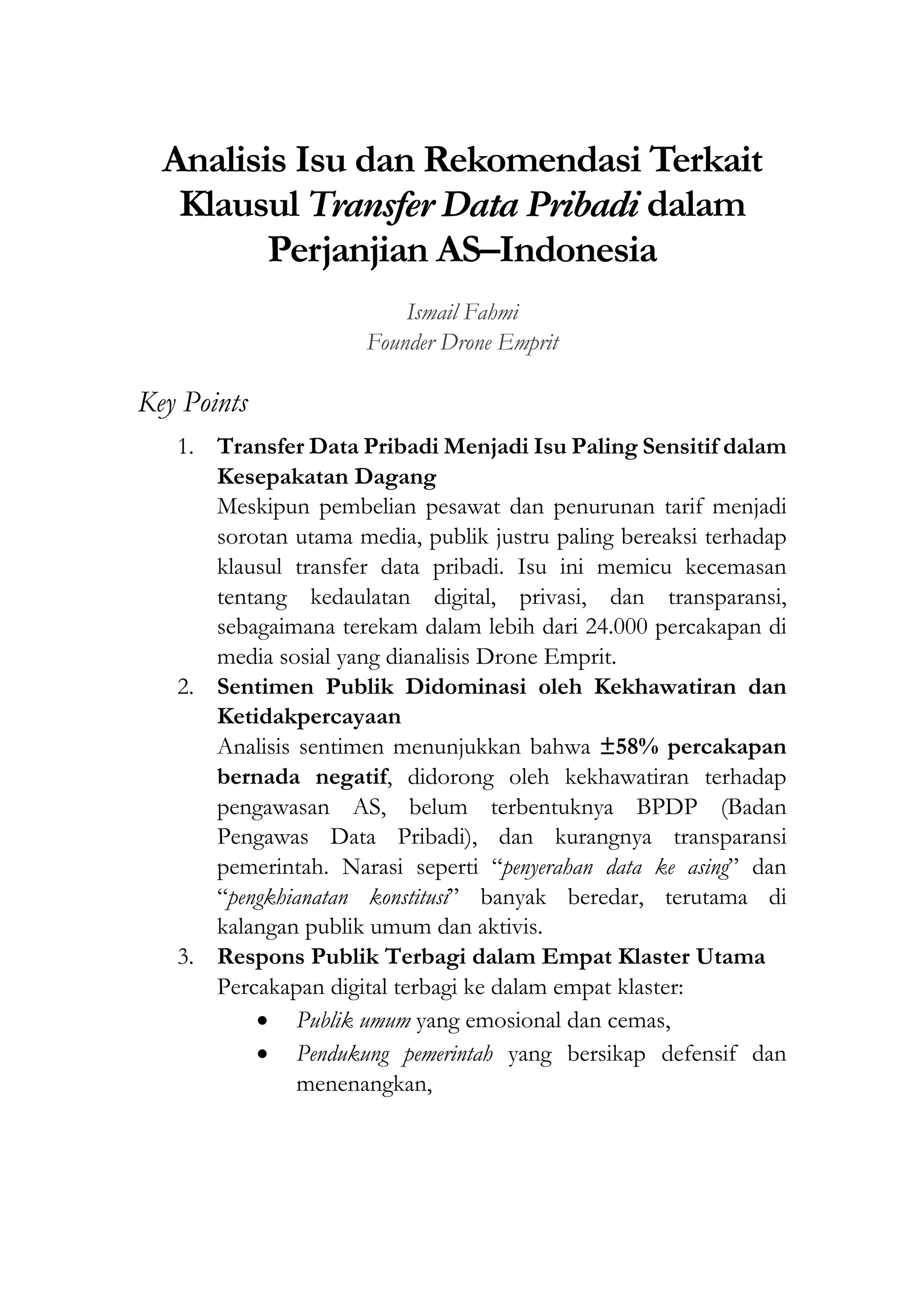 Analisis Isu dan Rekomendasi Terkait Klausul Transfer Data Pribadi ...