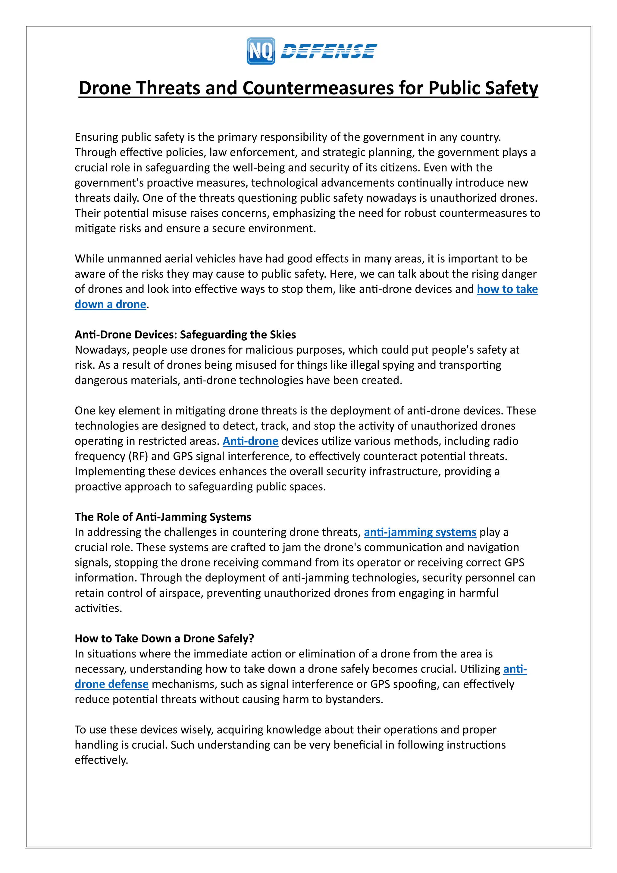 Drone Threats and Countermeasures for Public Safety | PDF