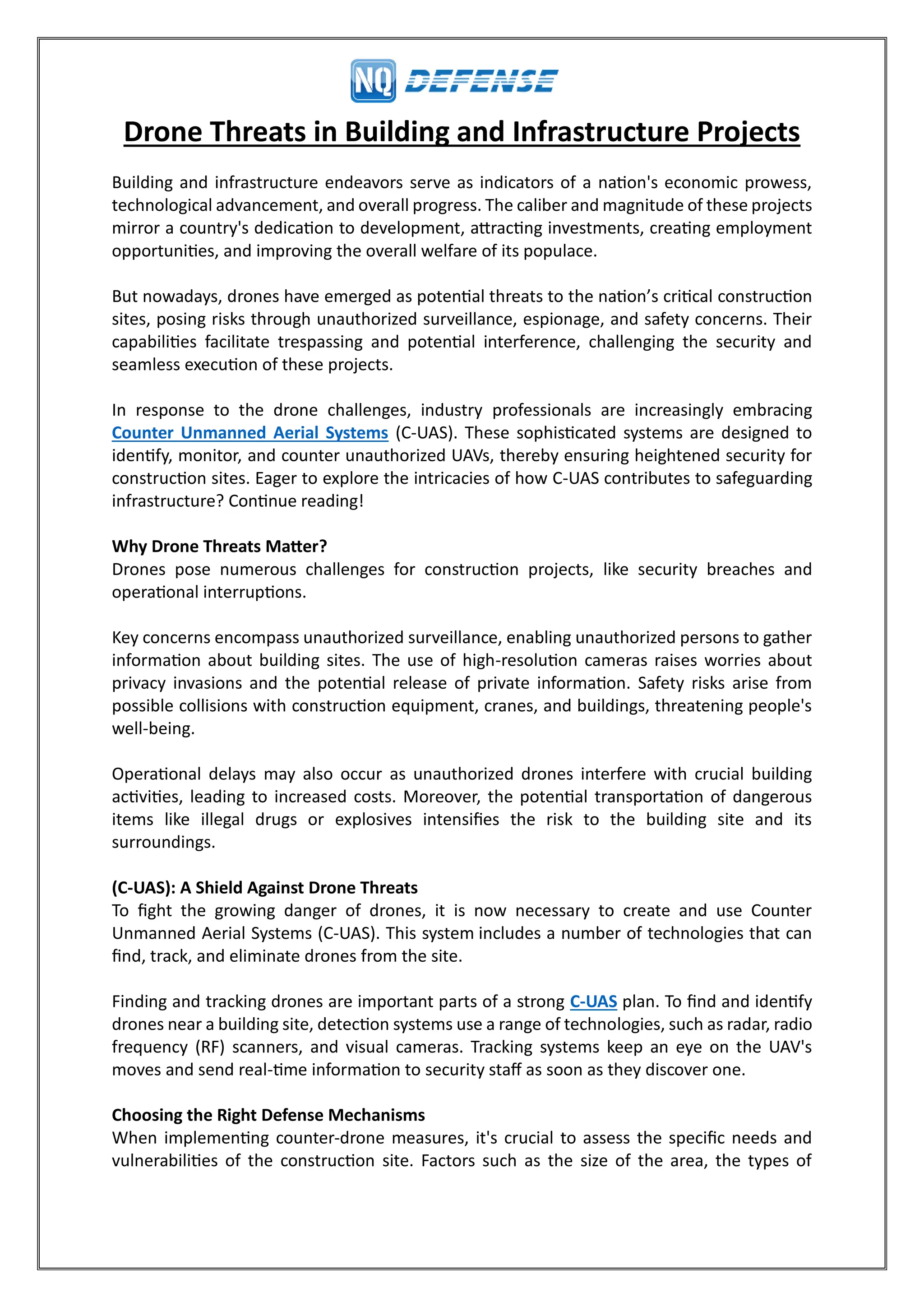 Drone Threats in Building and Infrastructure Projects | PDF