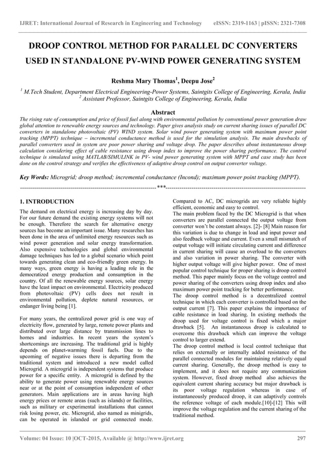 Droop control method for parallel dc converters used in standalone pv ...