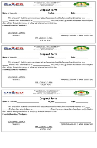 Student Dropout Form Template | PDF