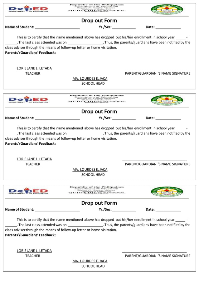 Student Dropout Form Template | PDF