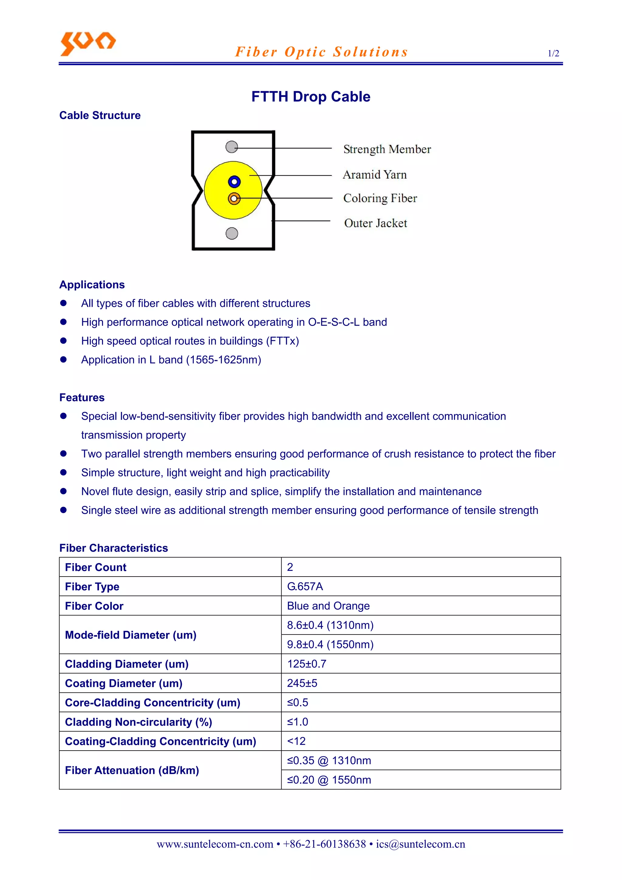 Drop cable with g.657 a fiber data sheet | PDF