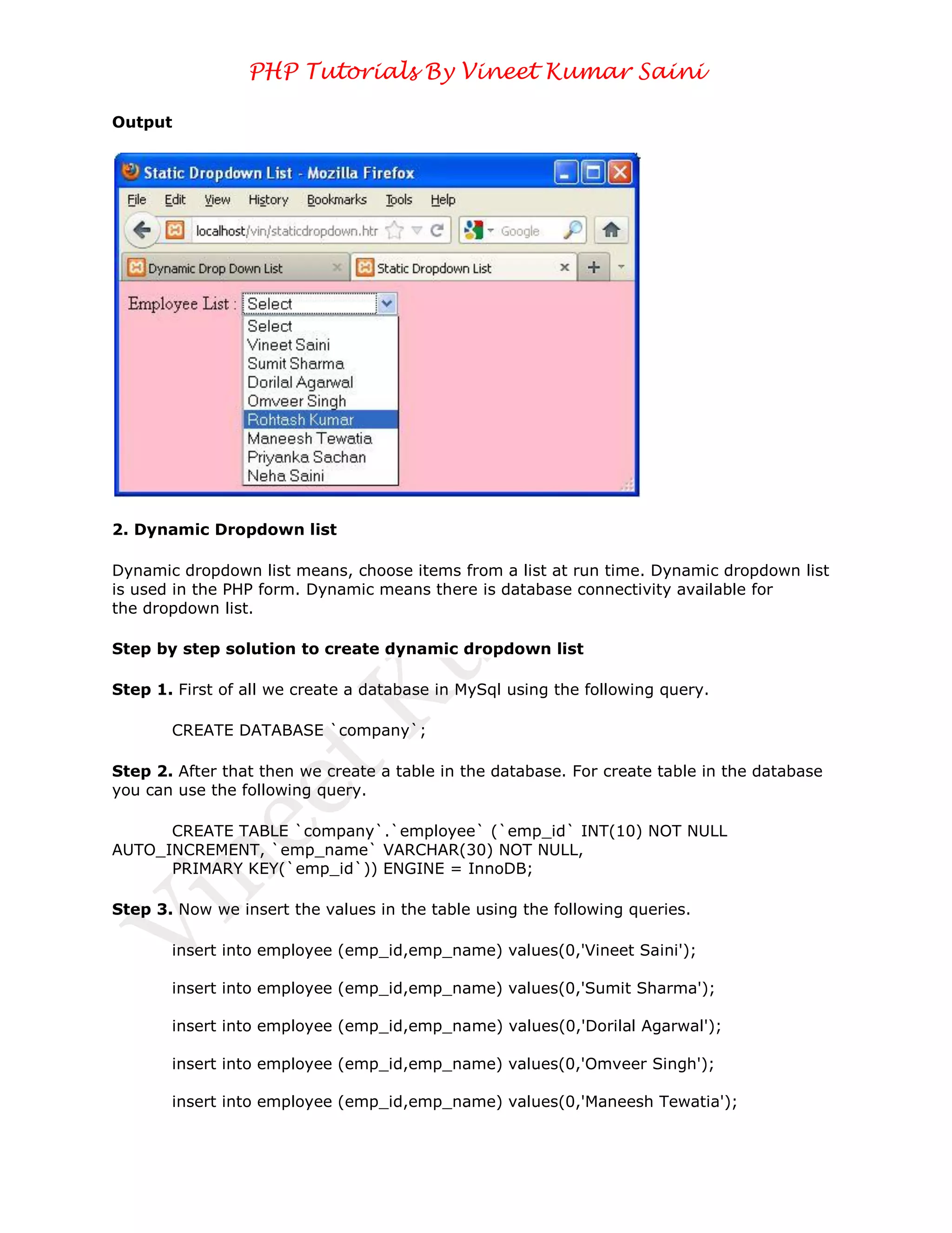 Dropdown List in PHP | PDF Dropdown List in PHP | PDF