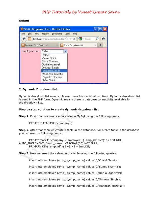 Dropdown List in PHP | PDF