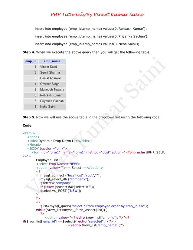 Dropdown List in PHP | PDF Dropdown List in PHP | PDF