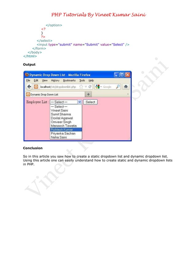 Dropdown List in PHP | PDF Dropdown List in PHP | PDF