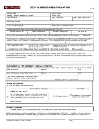 Child Information | DOCX | Daycare and Pre-School | Parenting