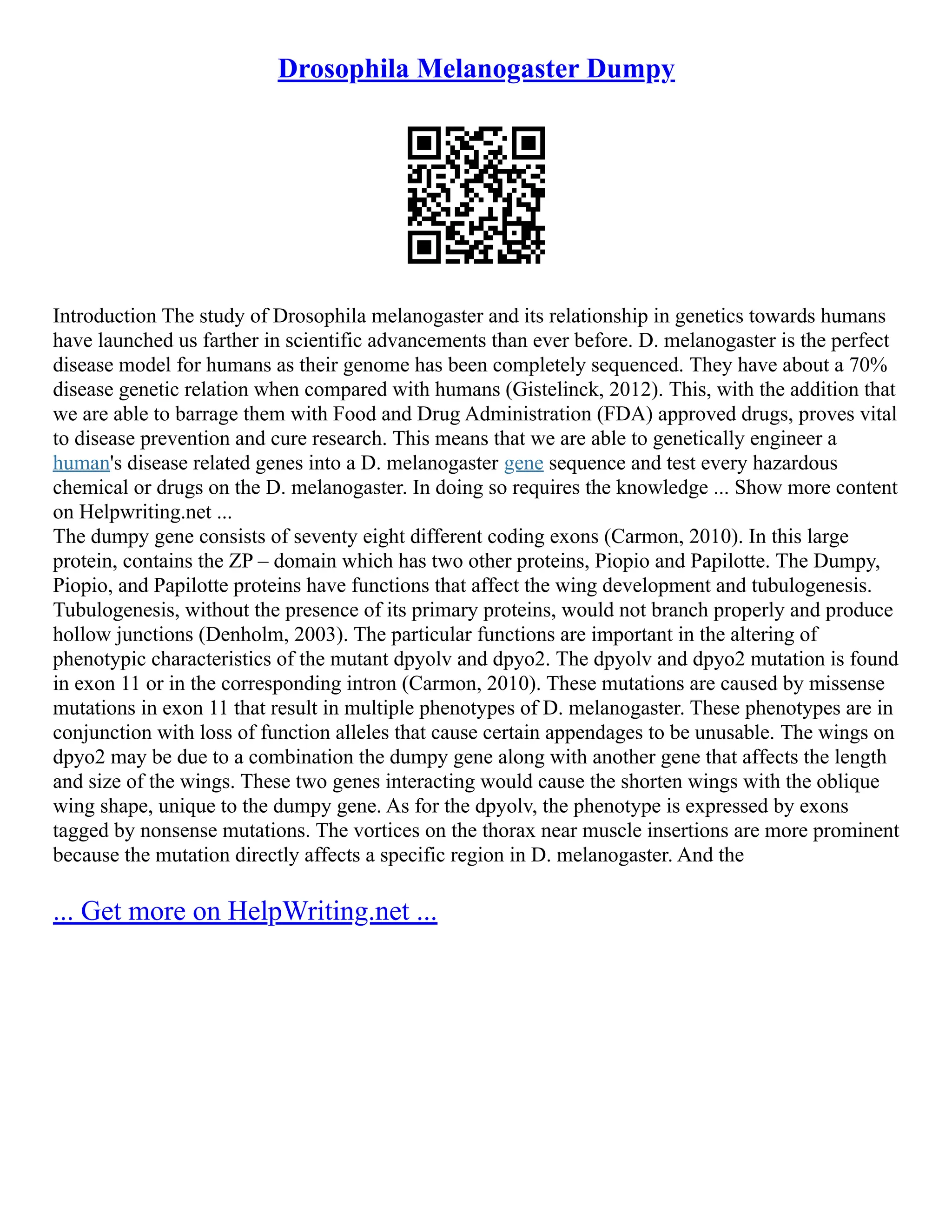 Drosophila Melanogaster Dumpy | PDF
