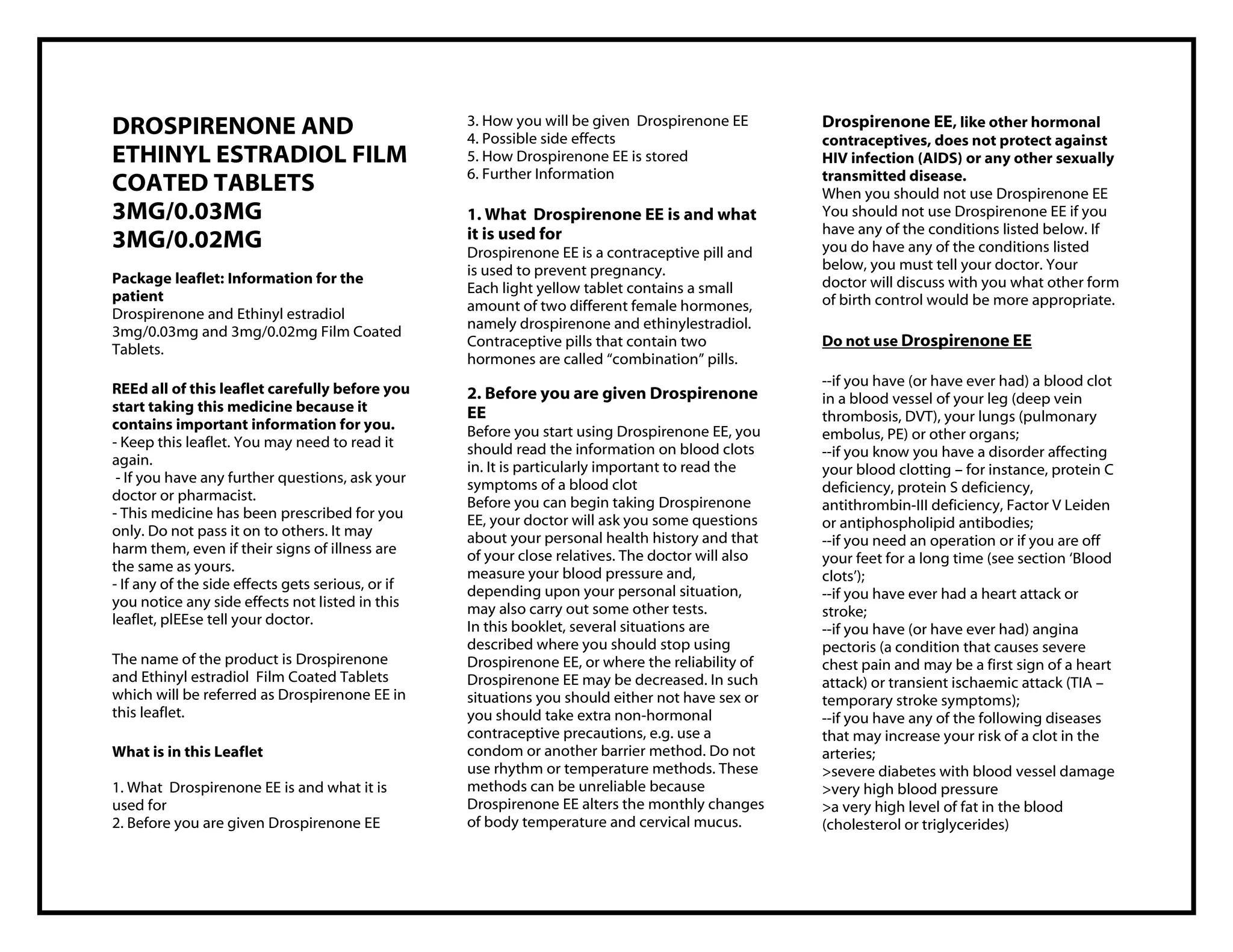 Drospirenone and ethinyl estradiol film coated tablets. pil, taj ...