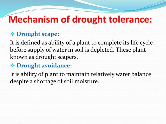 Drought stress and tolerance mechanisms in crops | PPTX