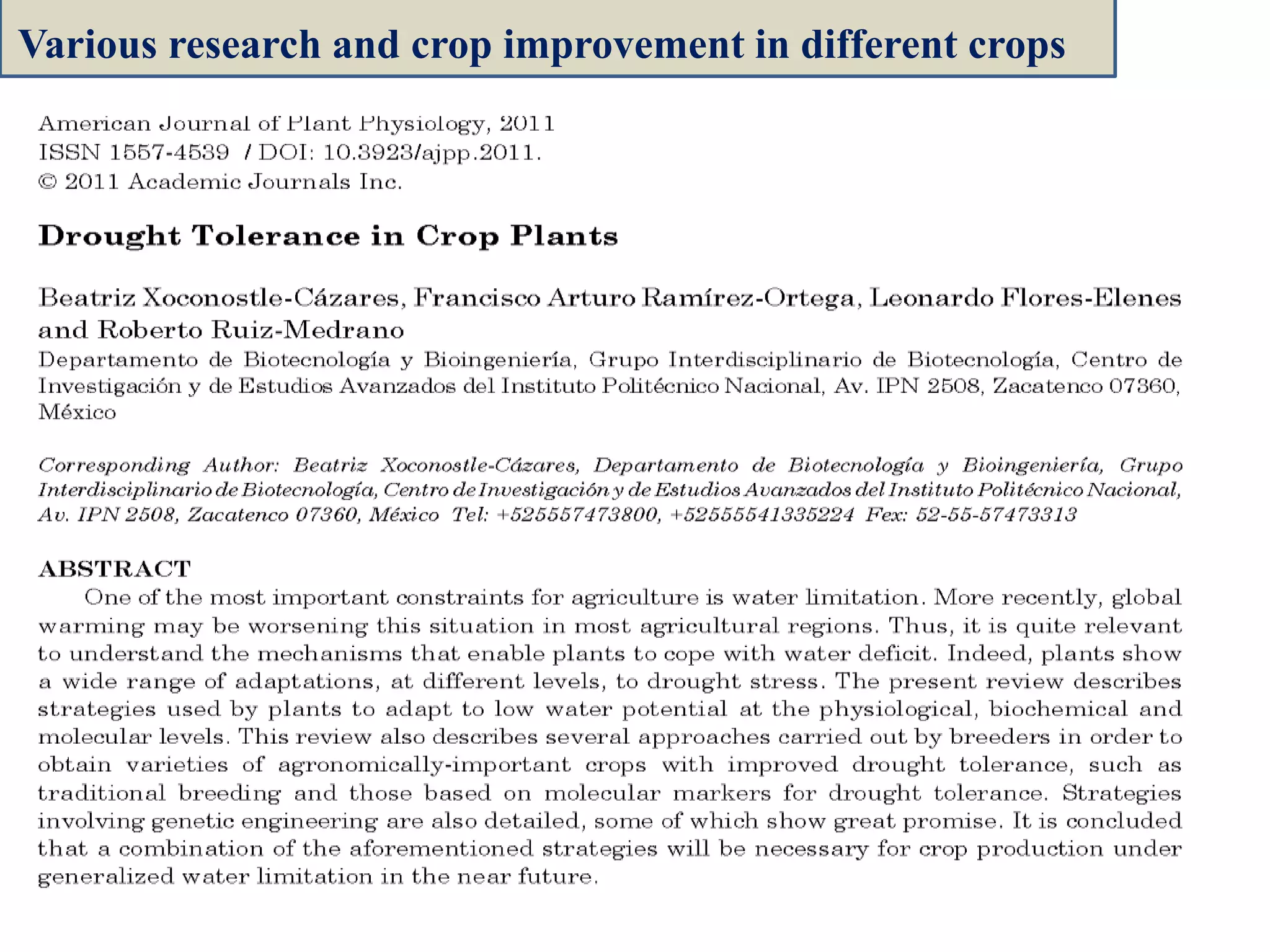 Drought tolerance in crops | PPTX