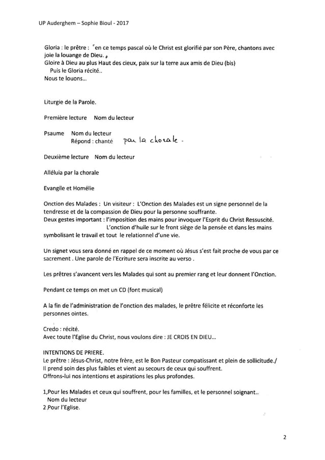 Déroulement messe avec sacrement des malades sophie bioul (auderghem) | PDF