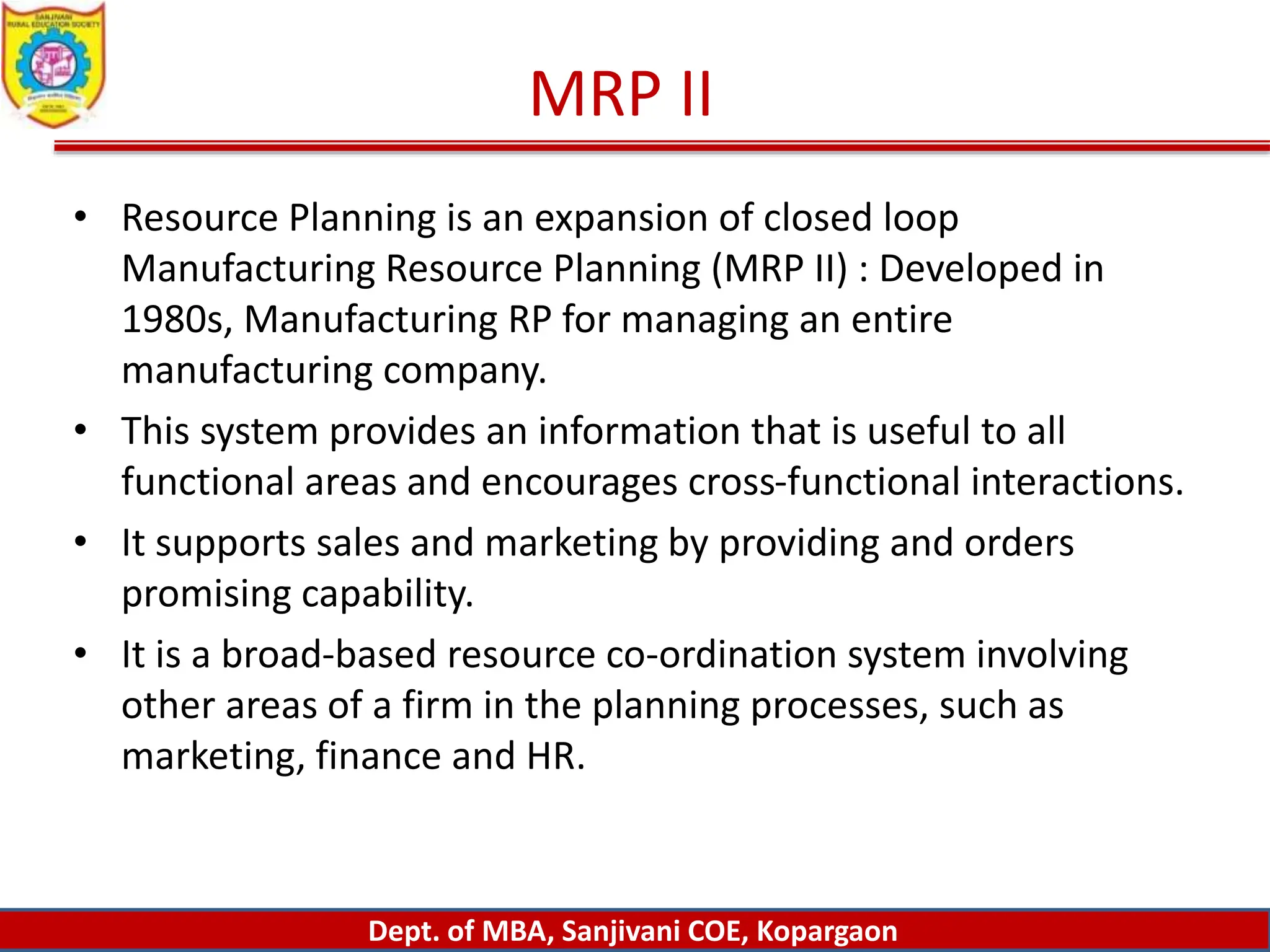 OPERATIONS MANAGEMENT Distribution Requirements Planning, MRP-II | PPTX ...