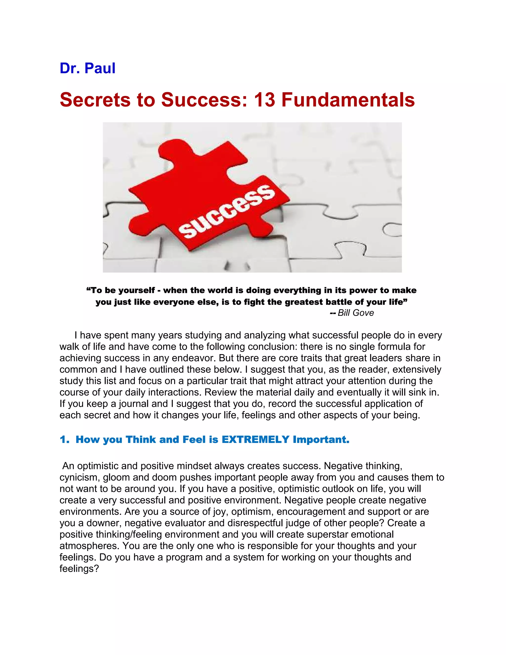 Dr. Paul Secrets to Success: 13 Fundamentals | PDF