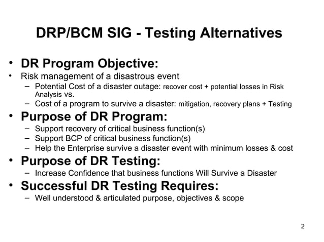 Drp Bcp Testing Alternatives | PPT