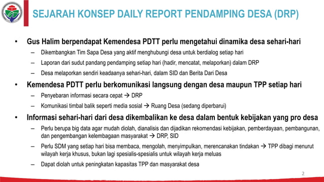 DRP - Daily Report Sebagai BIG Data Pendamping Desa | PDF