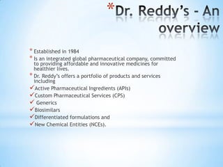 Product Mix of Dr. Reddy's | PPTX